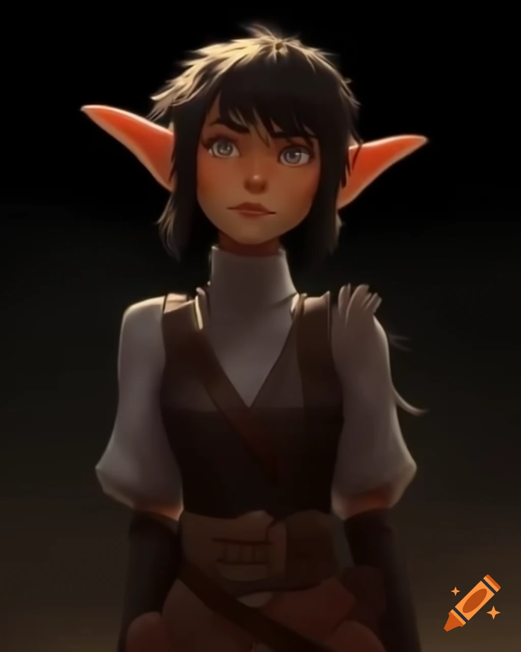Anime depiction of a goblin girl with a mischievous expression on Craiyon