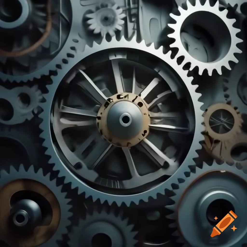 Complex arrangement of gears in machinery on Craiyon