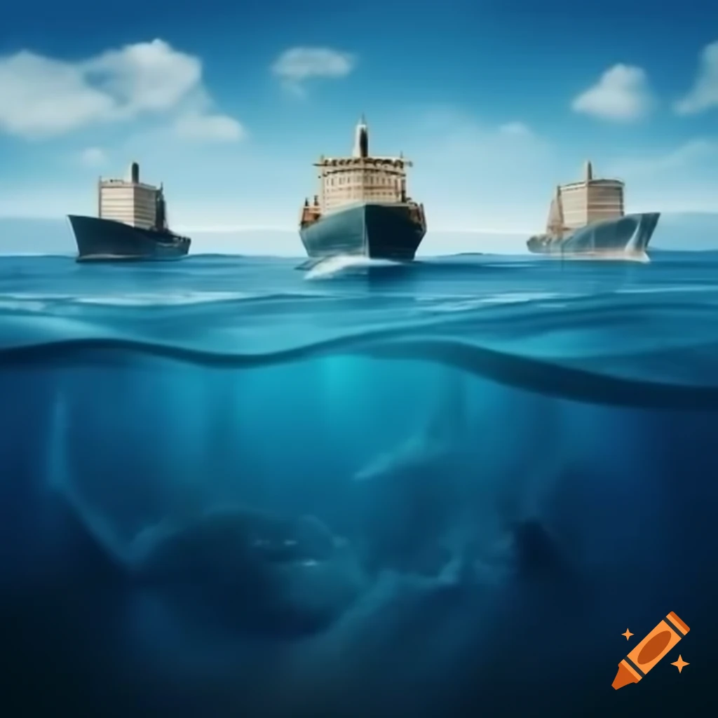 Sea scene featuring three ships on Craiyon