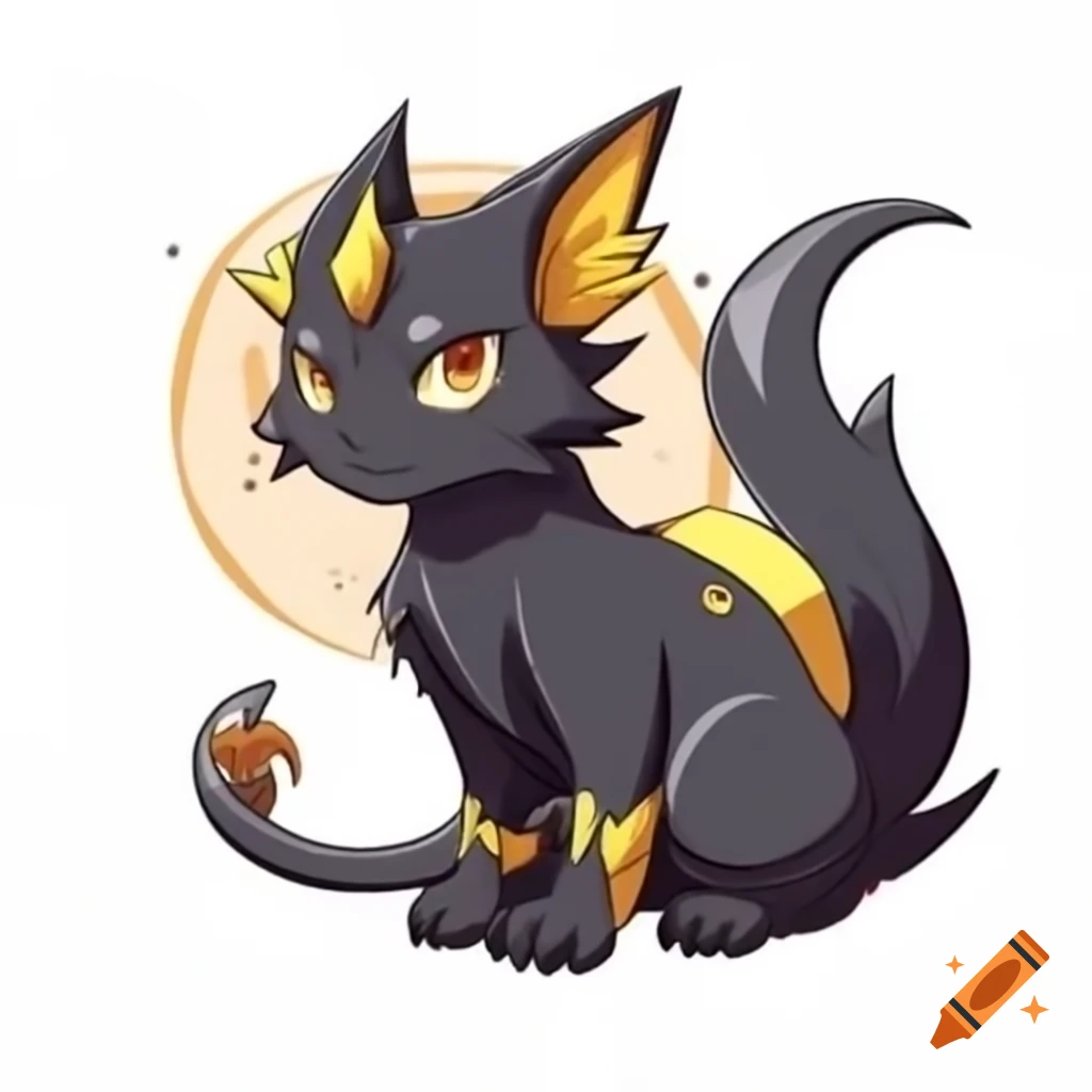 Black cat Digimon with golden dragon horns and eclipse marking on Craiyon