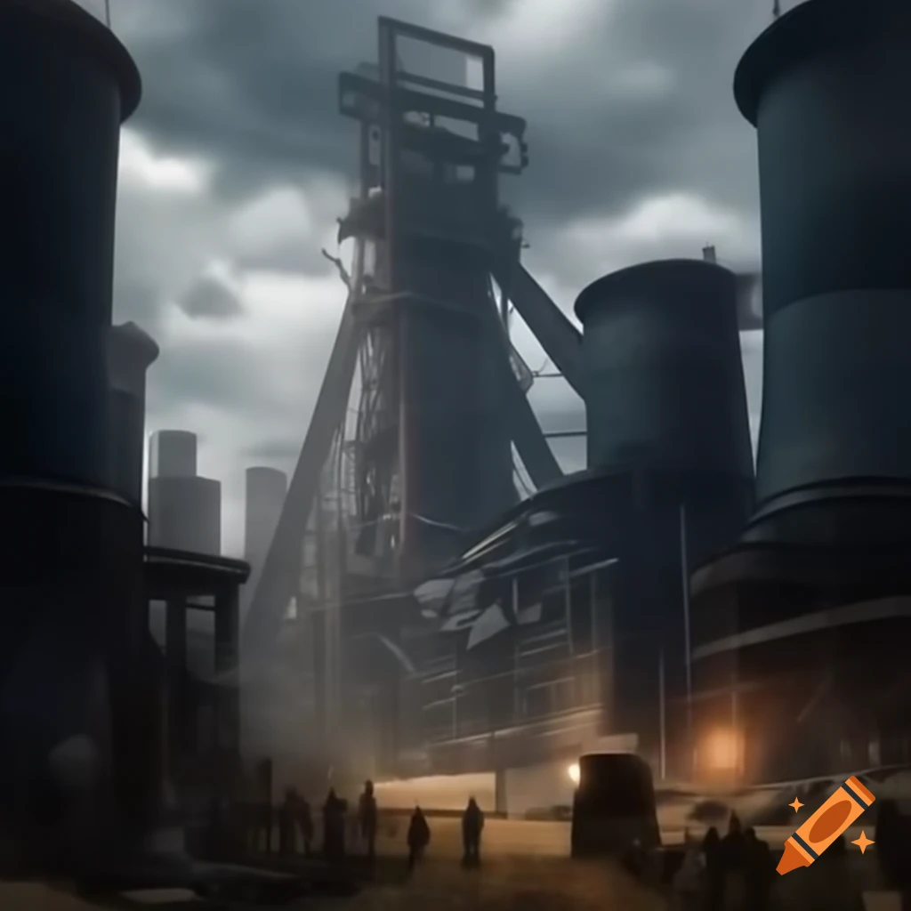 Sprawling metallurgy plant with blast furnaces and pipes in Soviet-era ...
