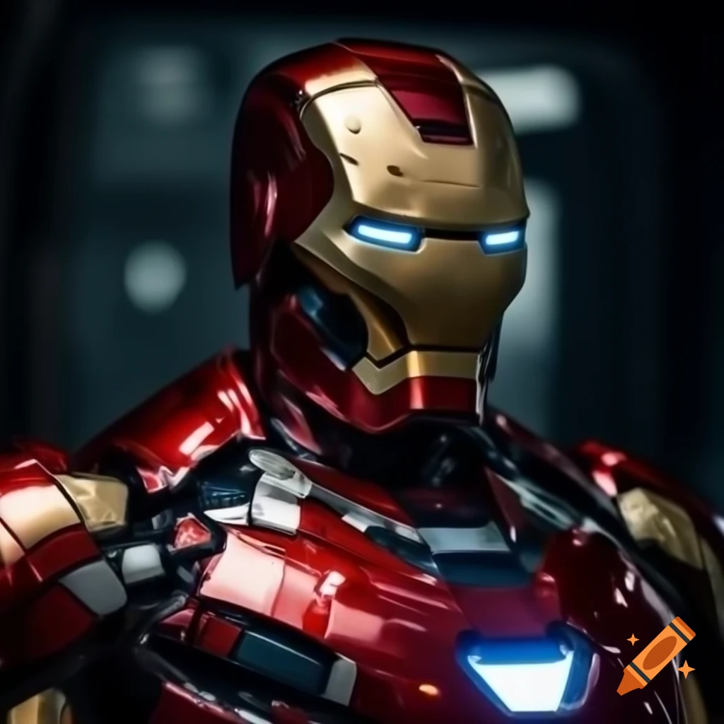 Obsidian iron battle suit gleaming under dim light on Craiyon