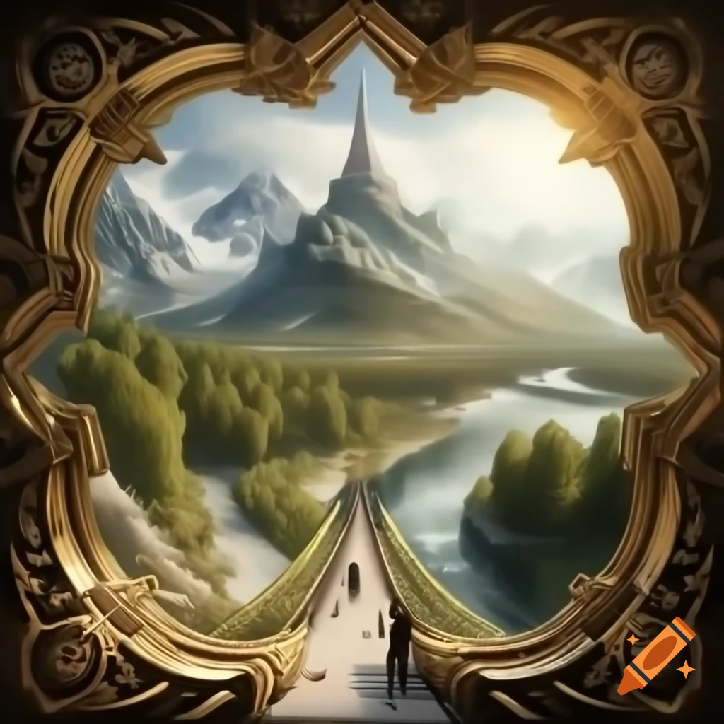 Intricate gold frame with biblical carvings and historical ...