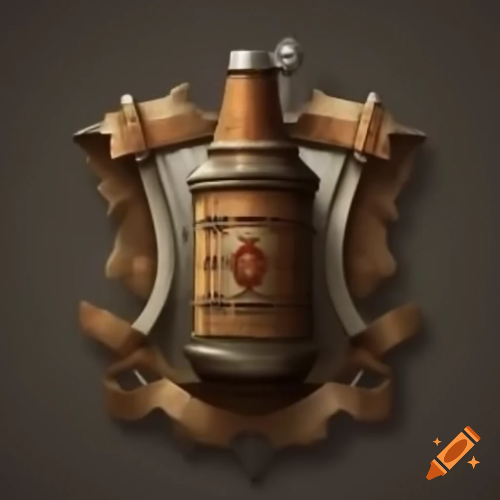 Medieval house crest featuring a tall beer can and a bong on Craiyon