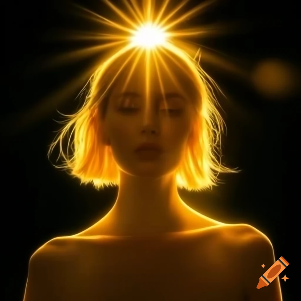 Golden glowing silhouette of a woman radiating light like an aura on ...