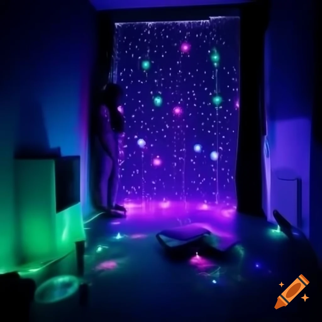 Room filled with sensory lights creating an immersive atmosphere on Craiyon