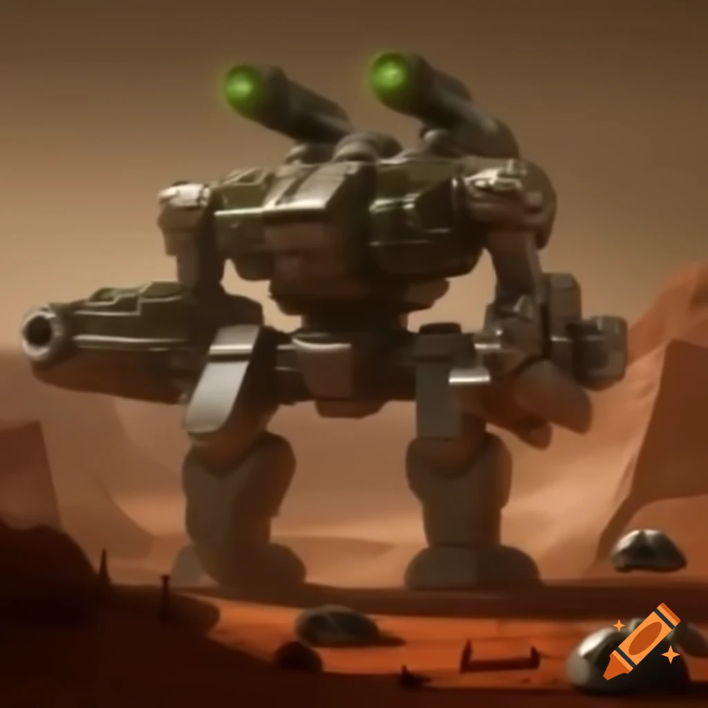 Colossal armored war machine on desolate mars-like landscape on Craiyon