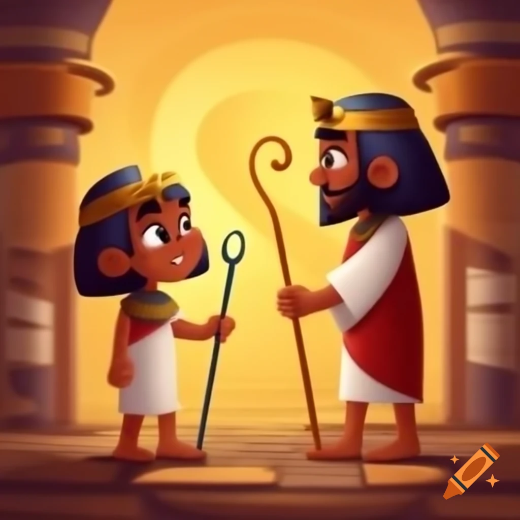 Moses with staff and aaron speaking to pharaoh from exodus 5 on Craiyon