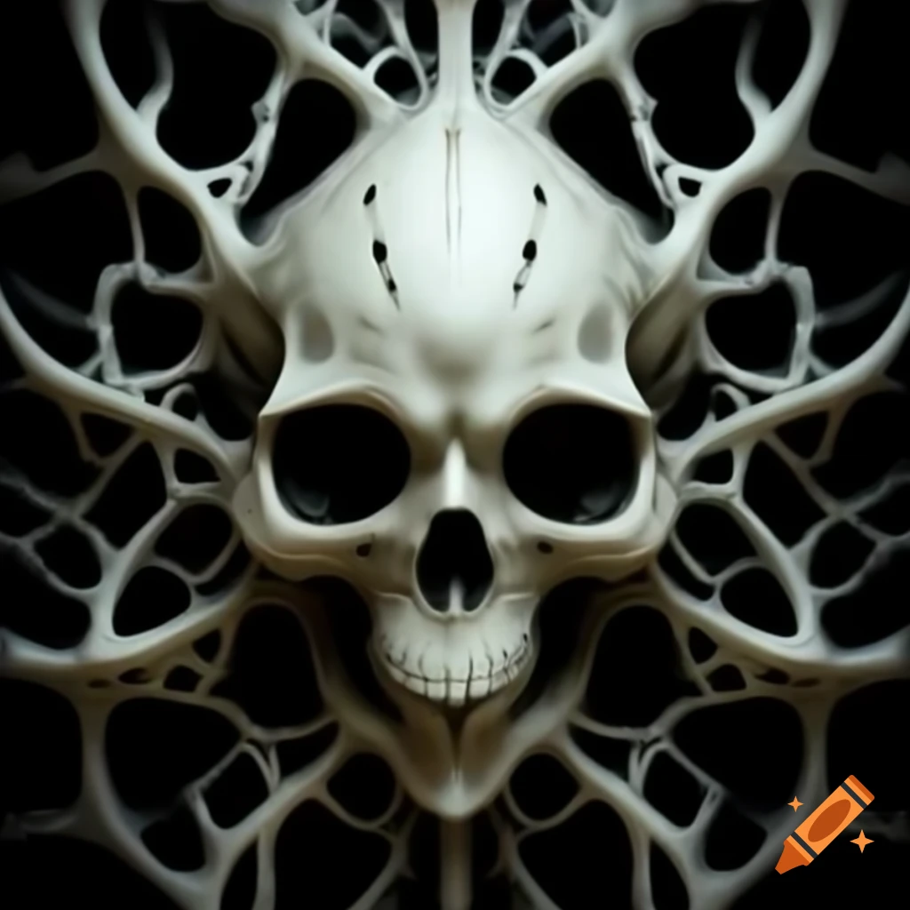 Fractal white bone art featuring alien skull design on Craiyon