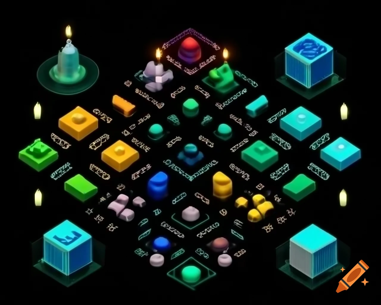 Unique fantasy-themed UI elements for low-poly mobile game interface on ...