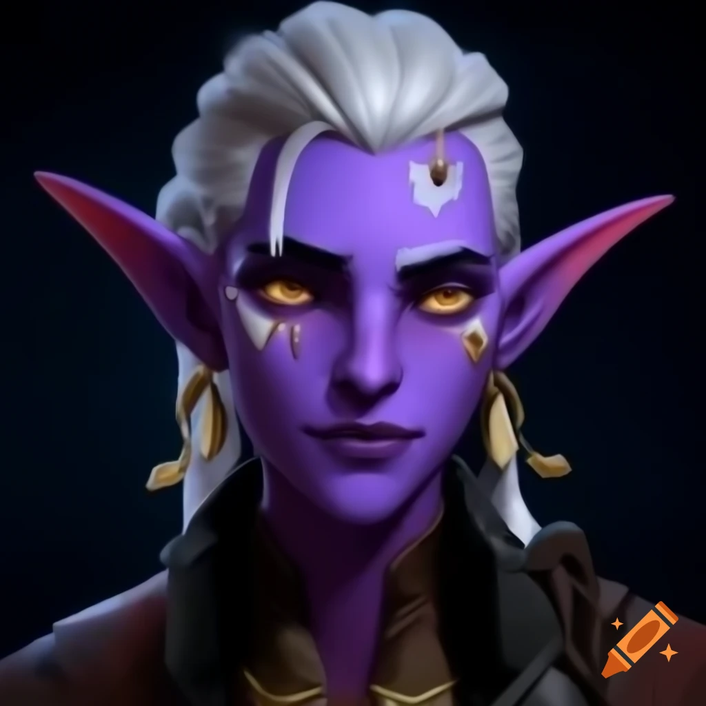 Detailed portrayal of a moon elf arcane trickster rogue with purple ...