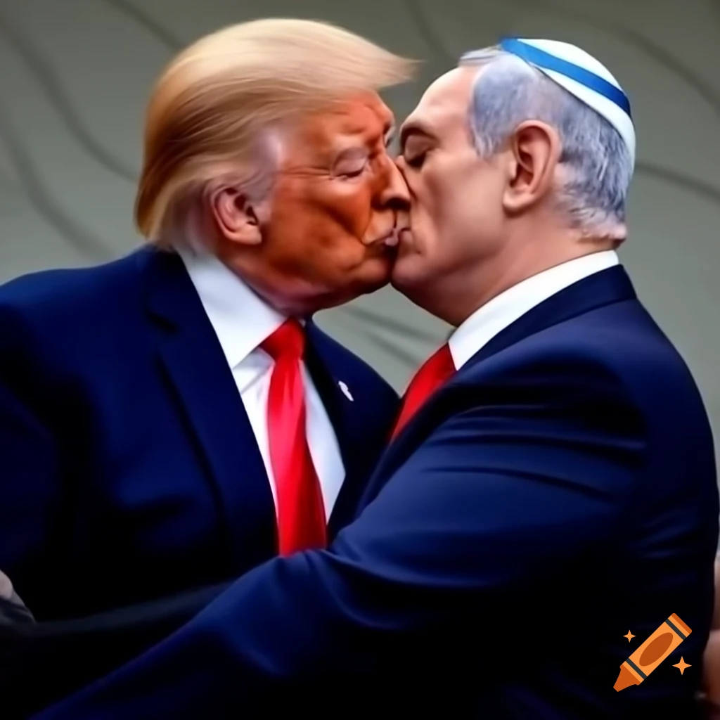 Political Leaders Donald Trump And Benjamin Netanyahu Sharing A Kiss On