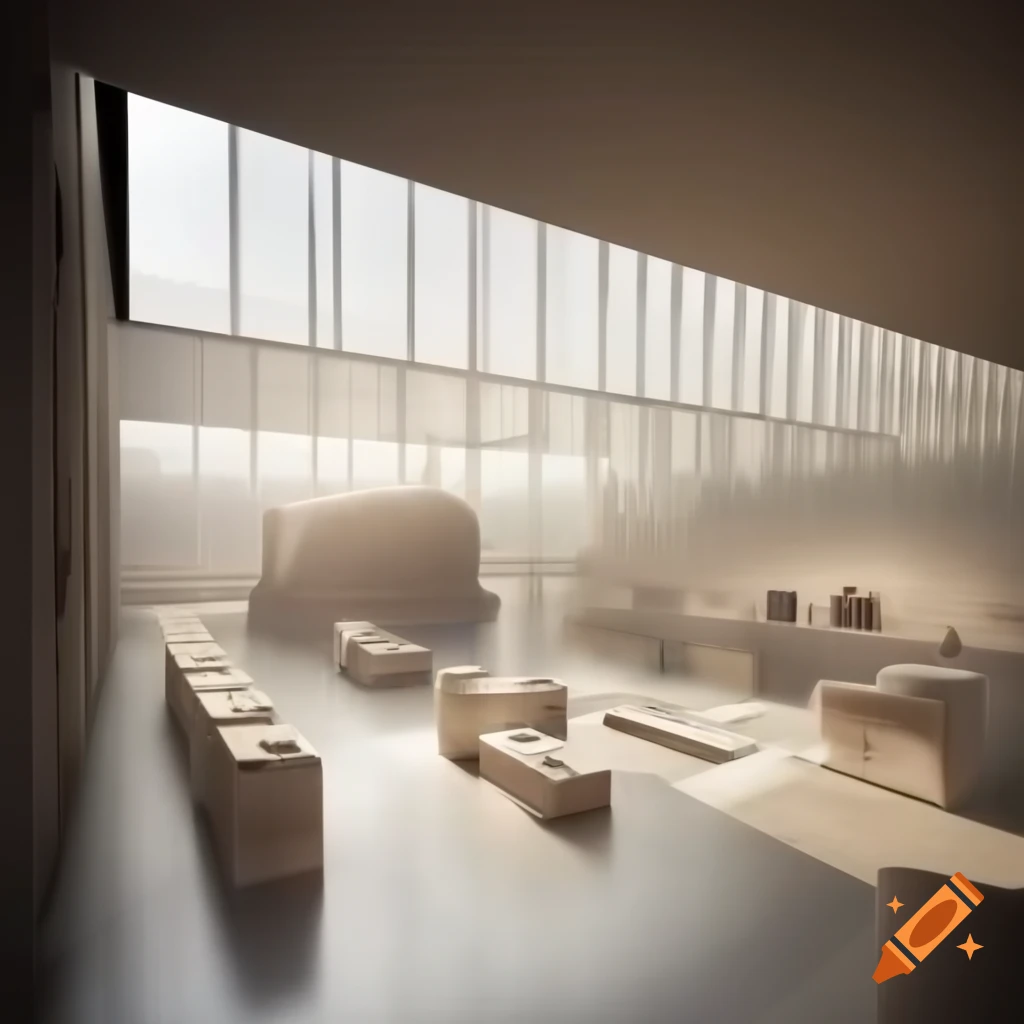 Spacious museum interior with large glass walls showcasing ancient ...