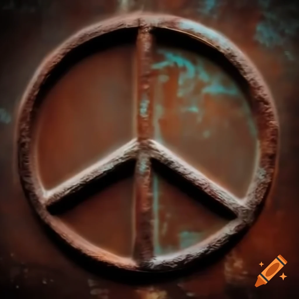 Rusty metal peace sign symbolizing the passage of time on Craiyon