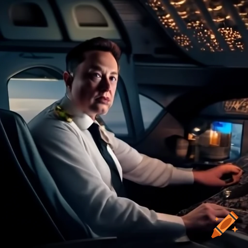Elon musk dressed as an airline pilot in cockpit setting on Craiyon