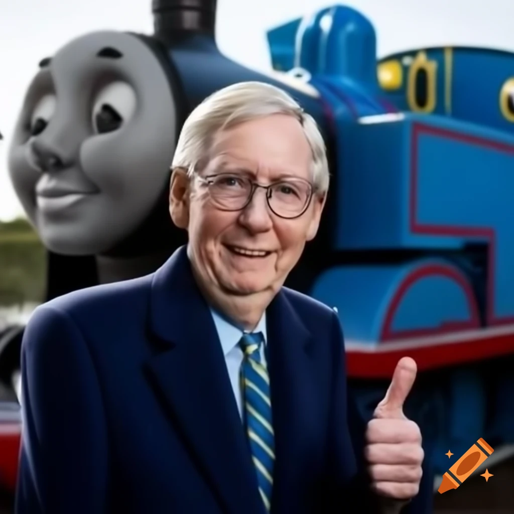 Mitch McConnell smiling and giving thumbs up on Thomas the Tank Engine ...
