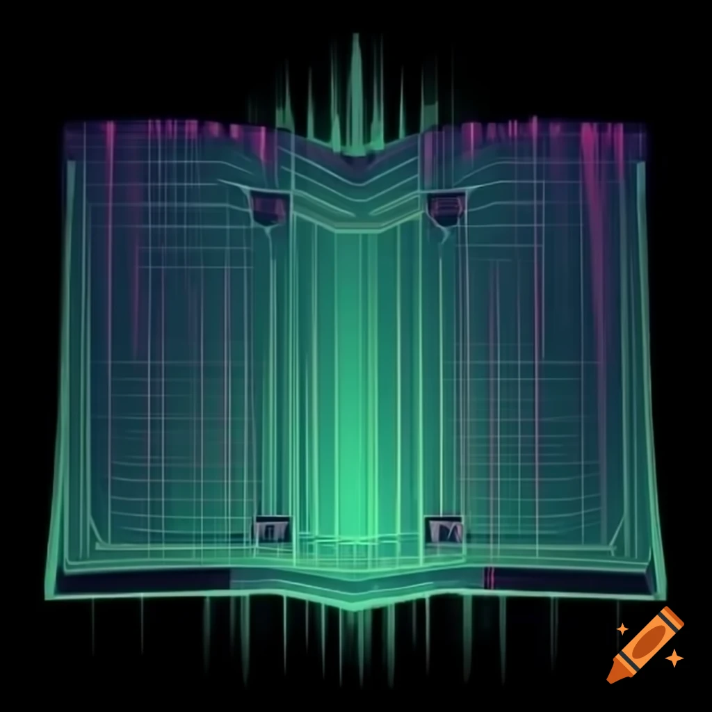 Futuristic digital matrix scene with glowing fragmented network of ...