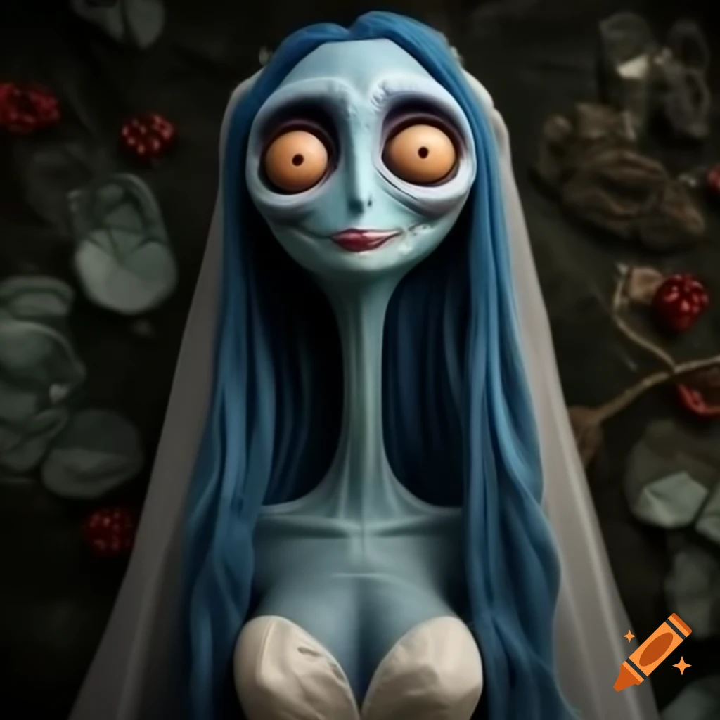 Realistic woman inspired by Tim Burton's Corpse Bride character on Craiyon
