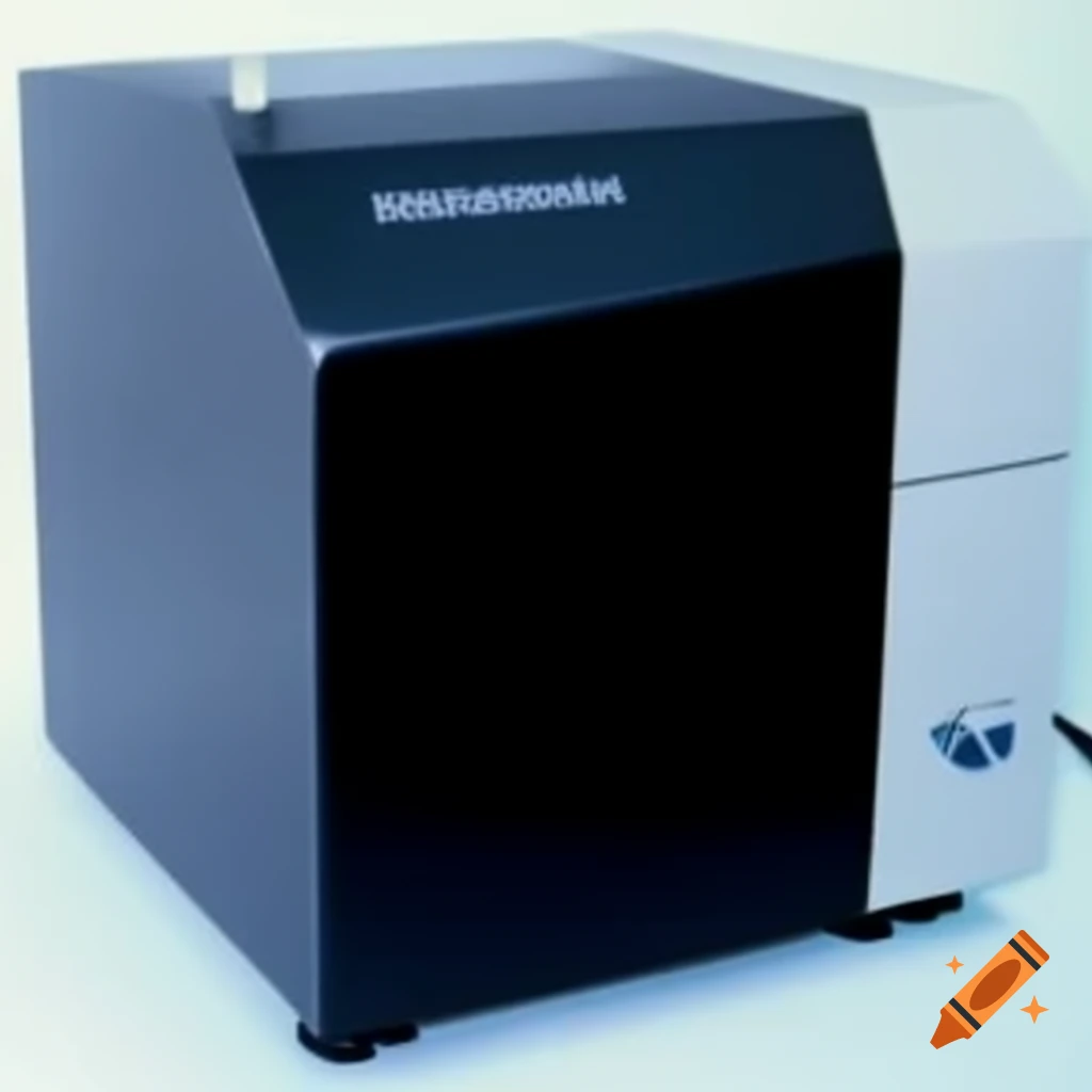 Sleek black benchtop NMR spectrometer reflecting light on Craiyon