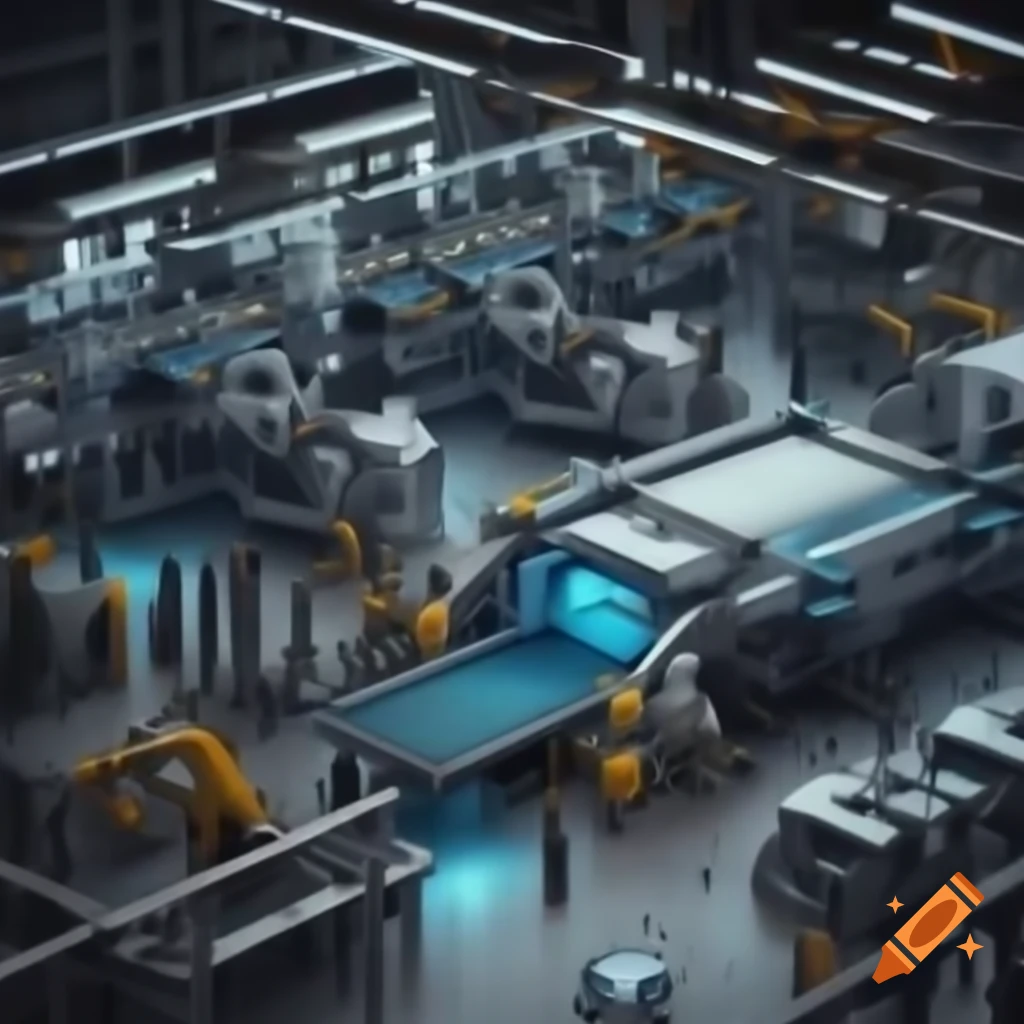 Futuristic smart factory featuring robots and iot devices on Craiyon