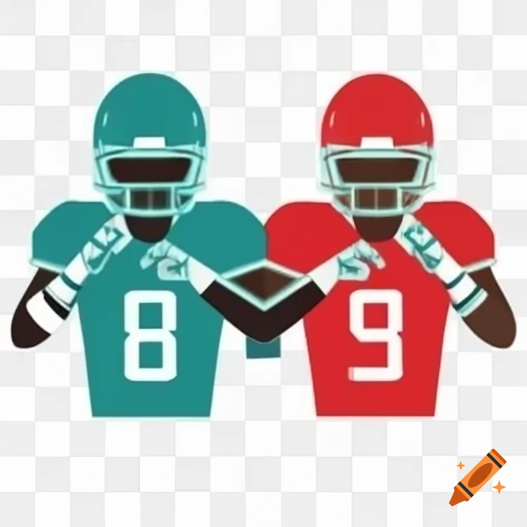 Two rival football teams in teal and red facing off, intense atmosphere ...