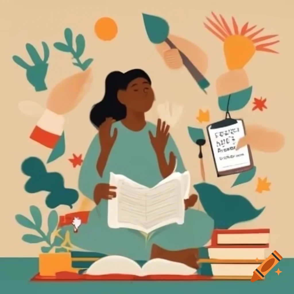 Person engaging in personal growth activities like reading, exercising ...