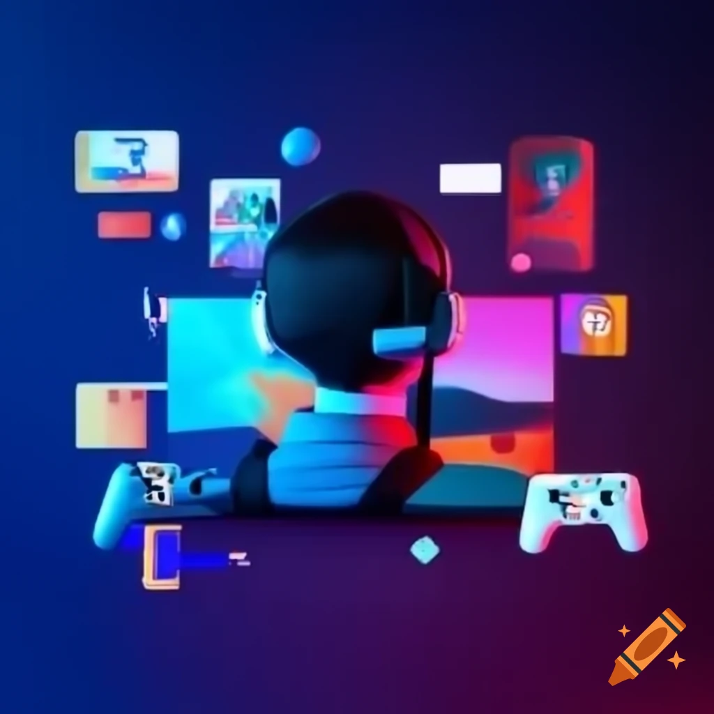 Graphic featuring a video game player in an engaging gaming environment ...