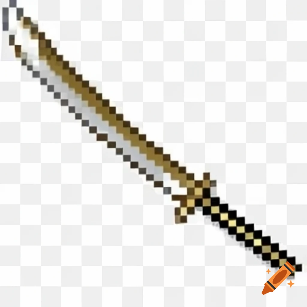 Pixel art sword design with golden gray blade and shark tooth-shaped ...