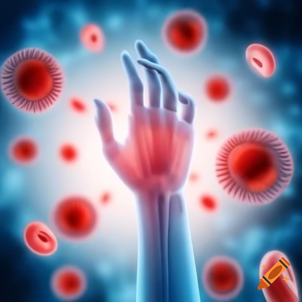 Close-up illustration of human hand symbolizing anemia with magnified ...