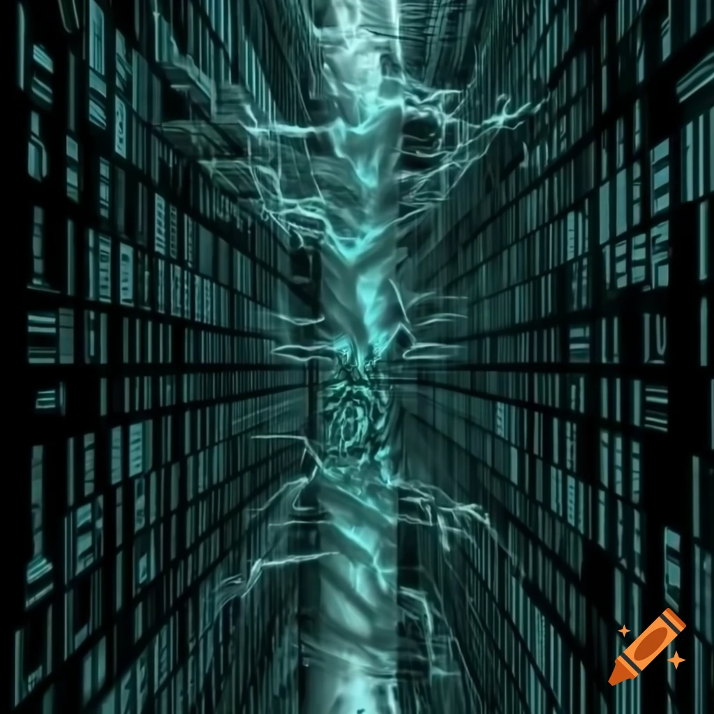 Abstract expressionistic digital tree of life with moving binary digits on Craiyon