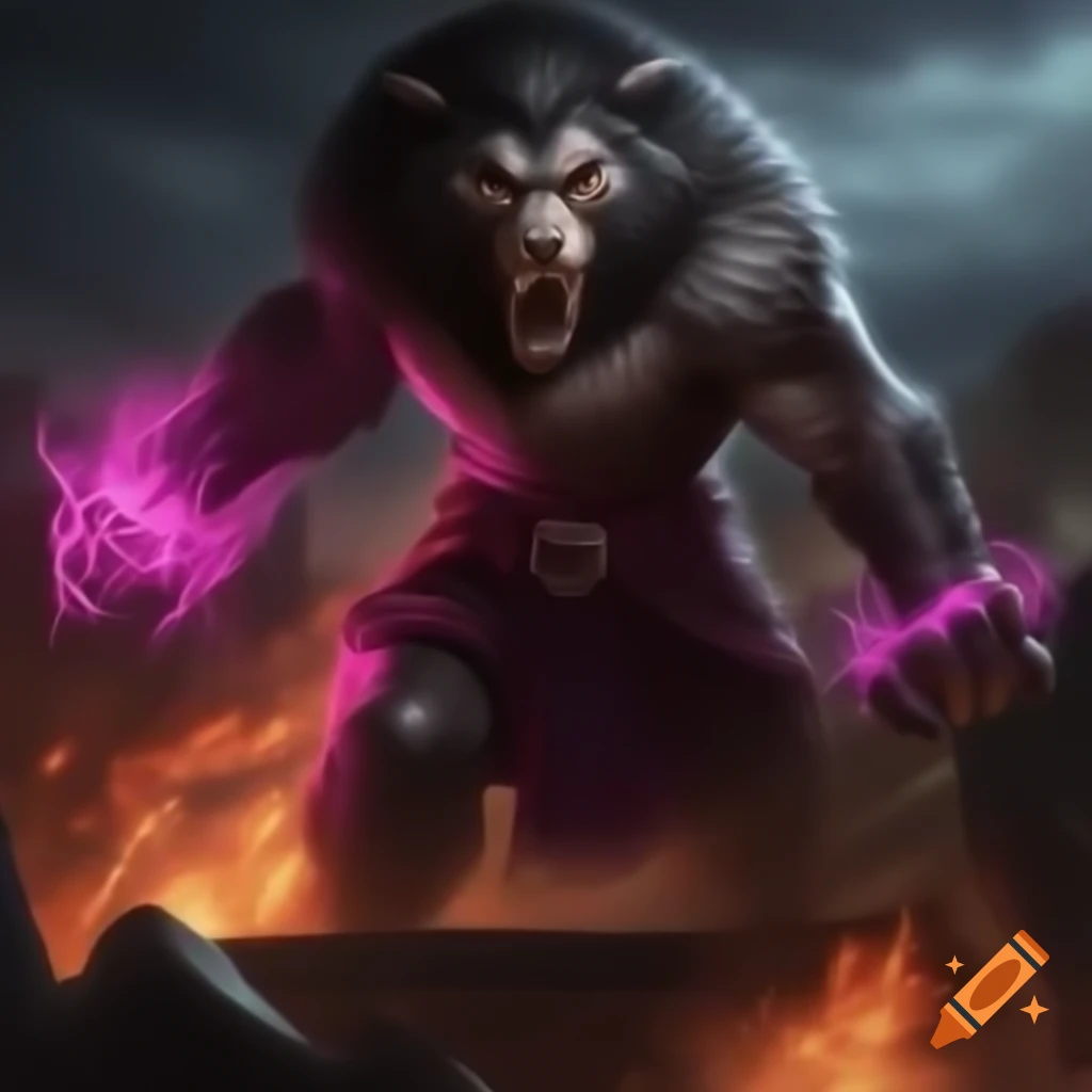 Rebel werewolf in pink armor howling at stormy sky on Craiyon