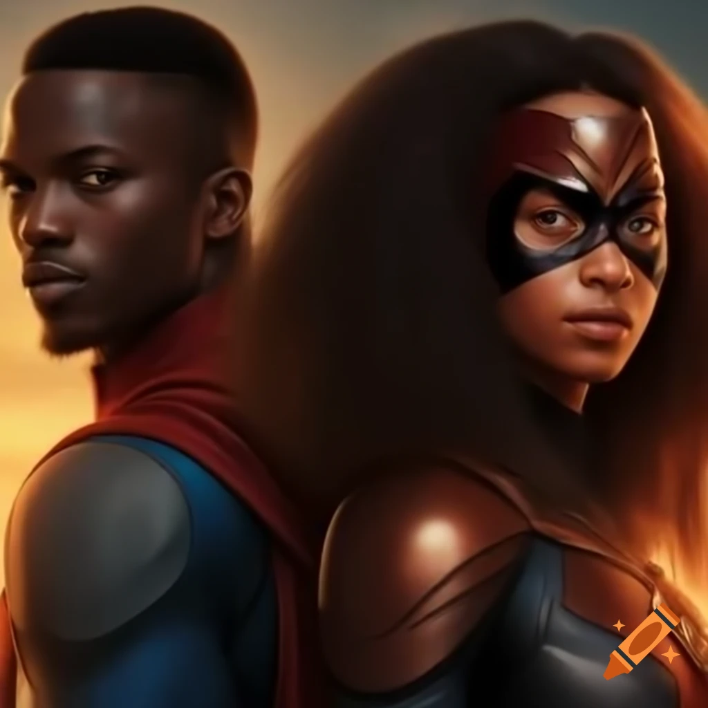 African superheroes, male and female, in dynamic poses on Craiyon