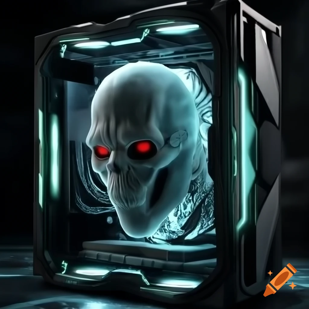 Hyper-realistic horror scene of GPU transforming into Boo ghost on Craiyon