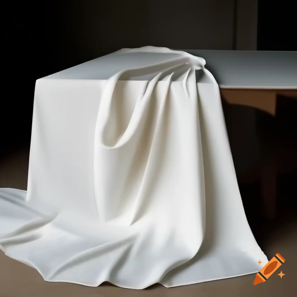 Elegant white linen fabric draped on luxurious wooden table on Craiyon