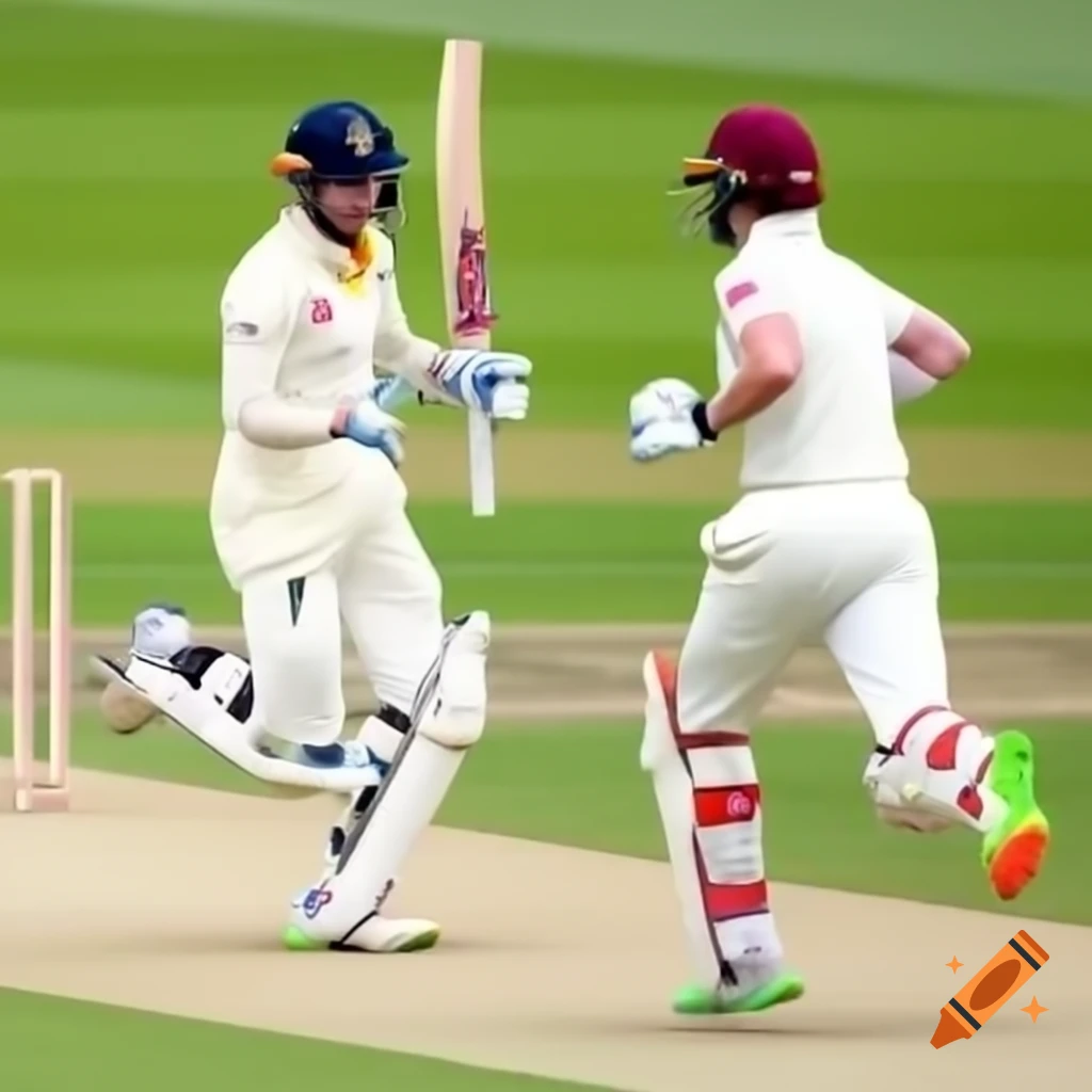 Batsmen running between wickets in a cricket match on Craiyon