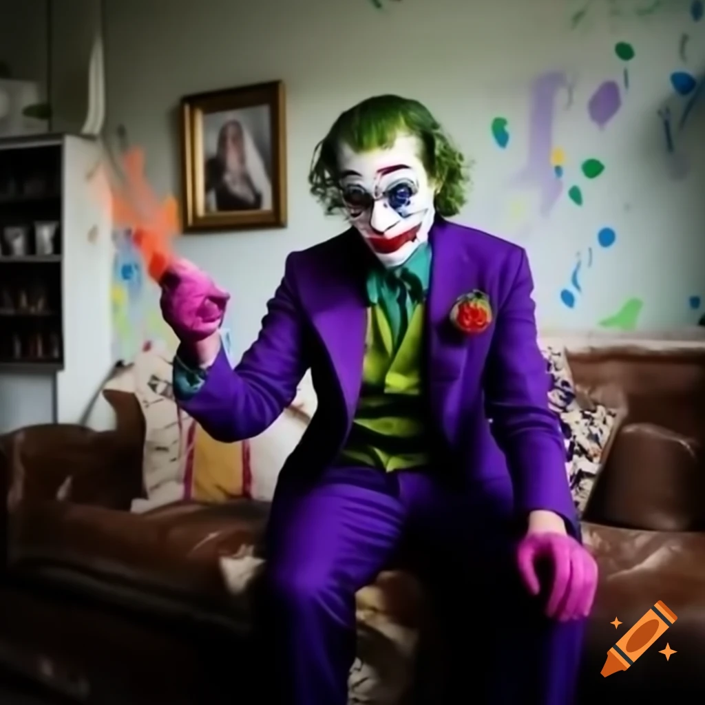 Artistic interpretation of a jester with vibrant colors and fire ...