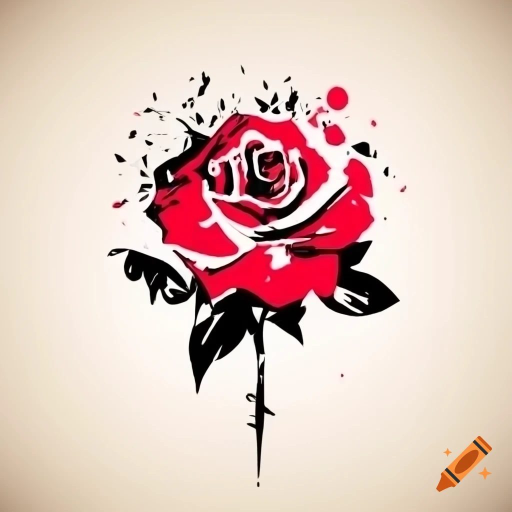 High-contrast stencil-inspired illustration of a rose with textured ...