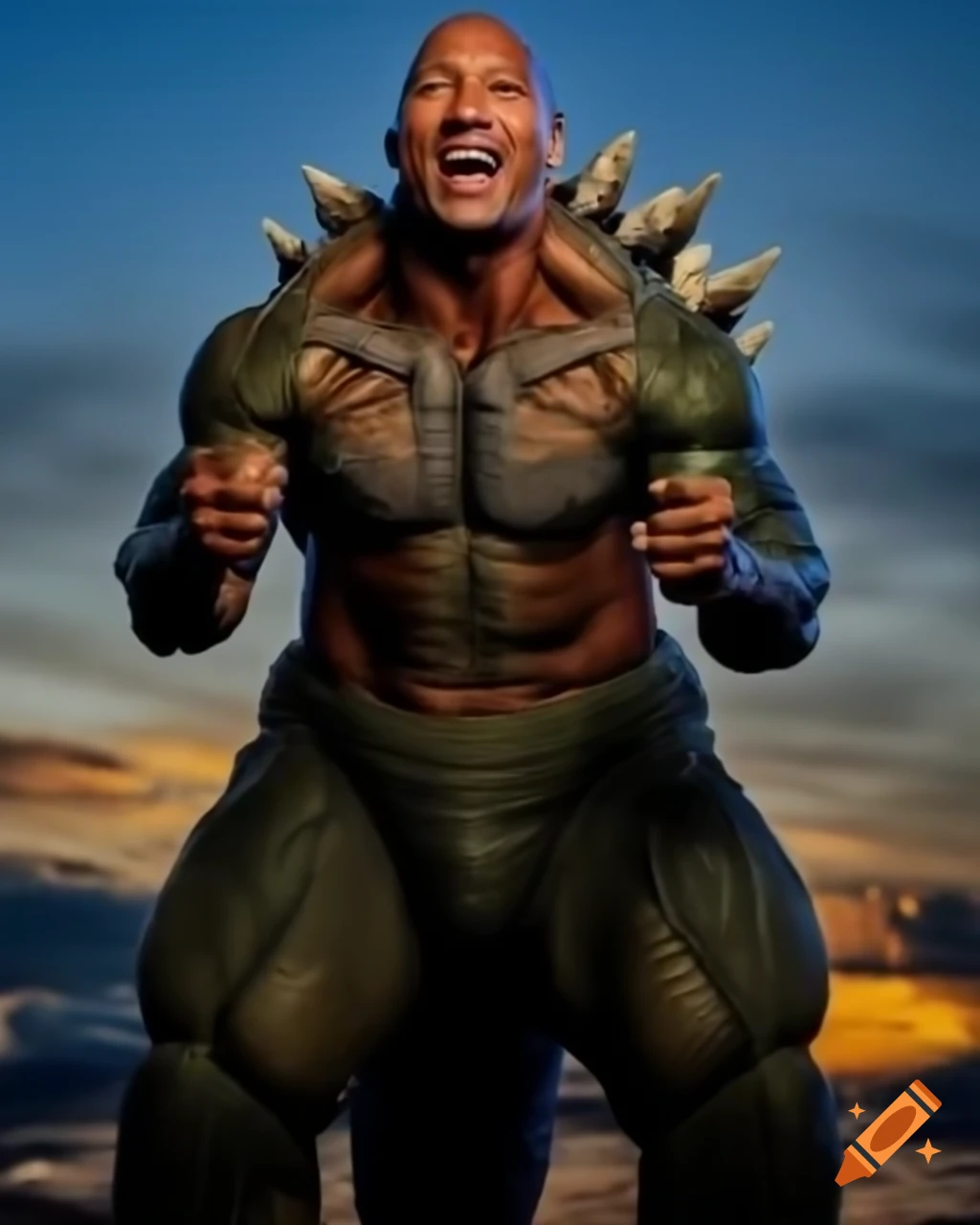 Humanoid version of Dwayne Johnson as a half Godzilla monster on Craiyon