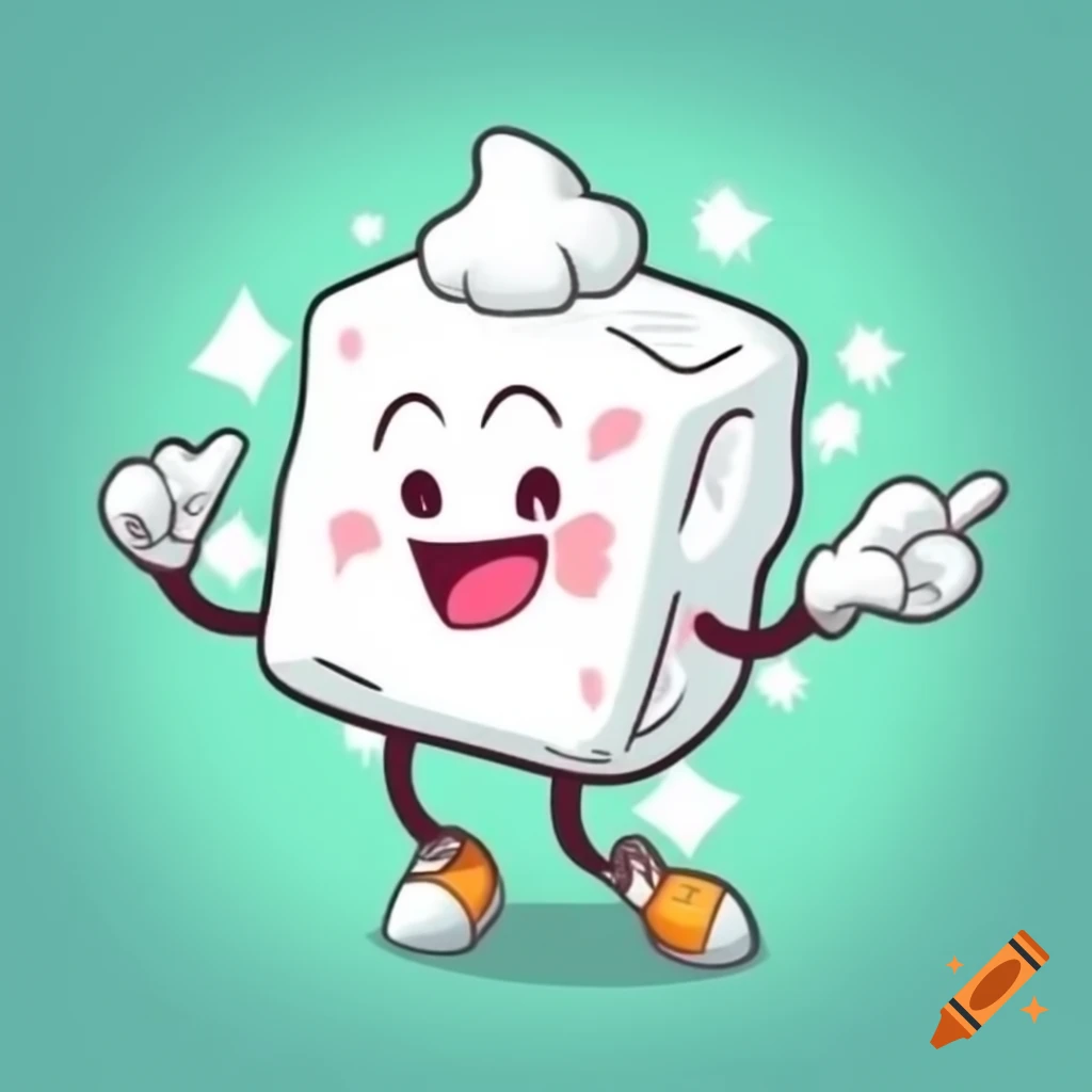 Whimsical animated white sugar cube dancing energetically on Craiyon