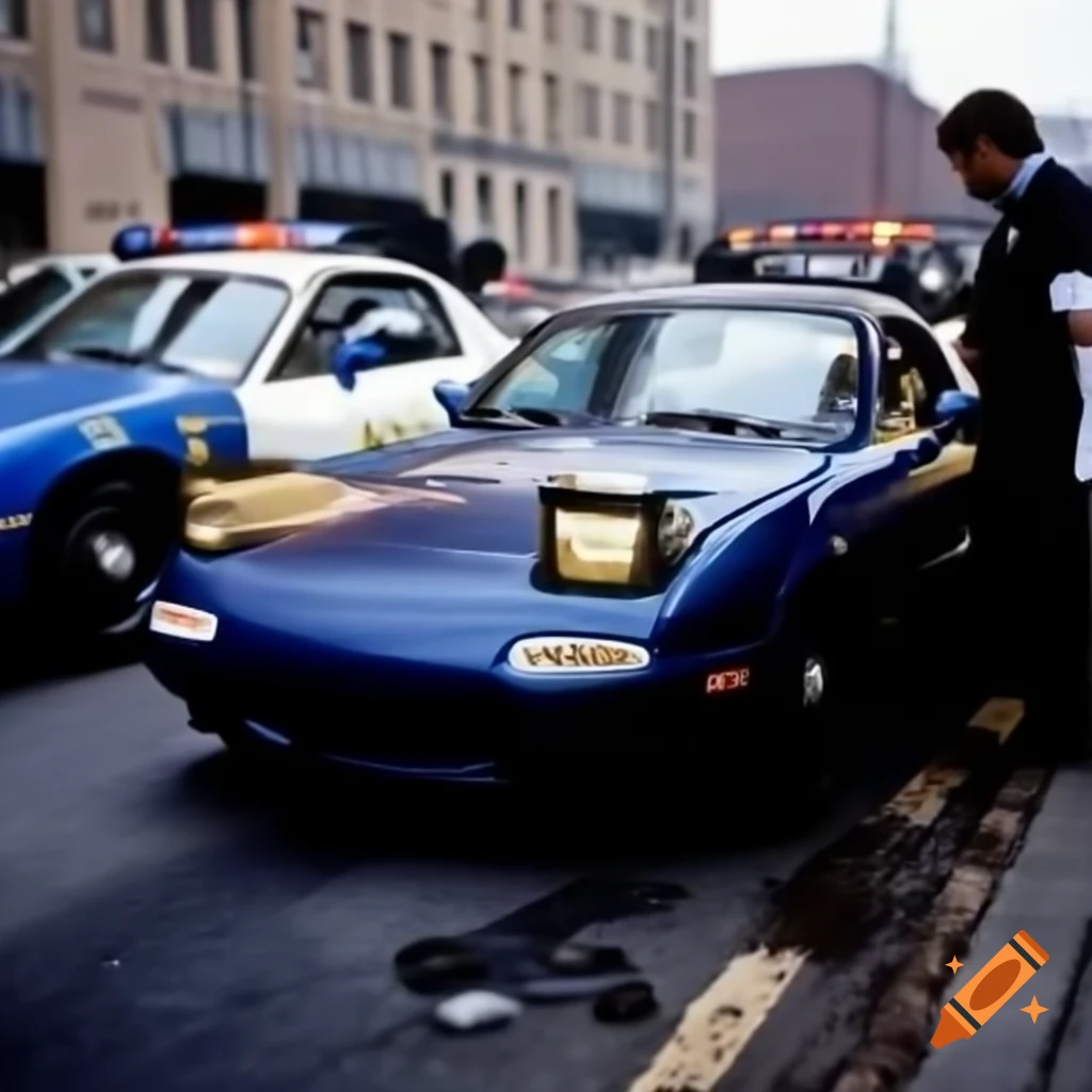 1991 miata in pursuit by police cars on Craiyon