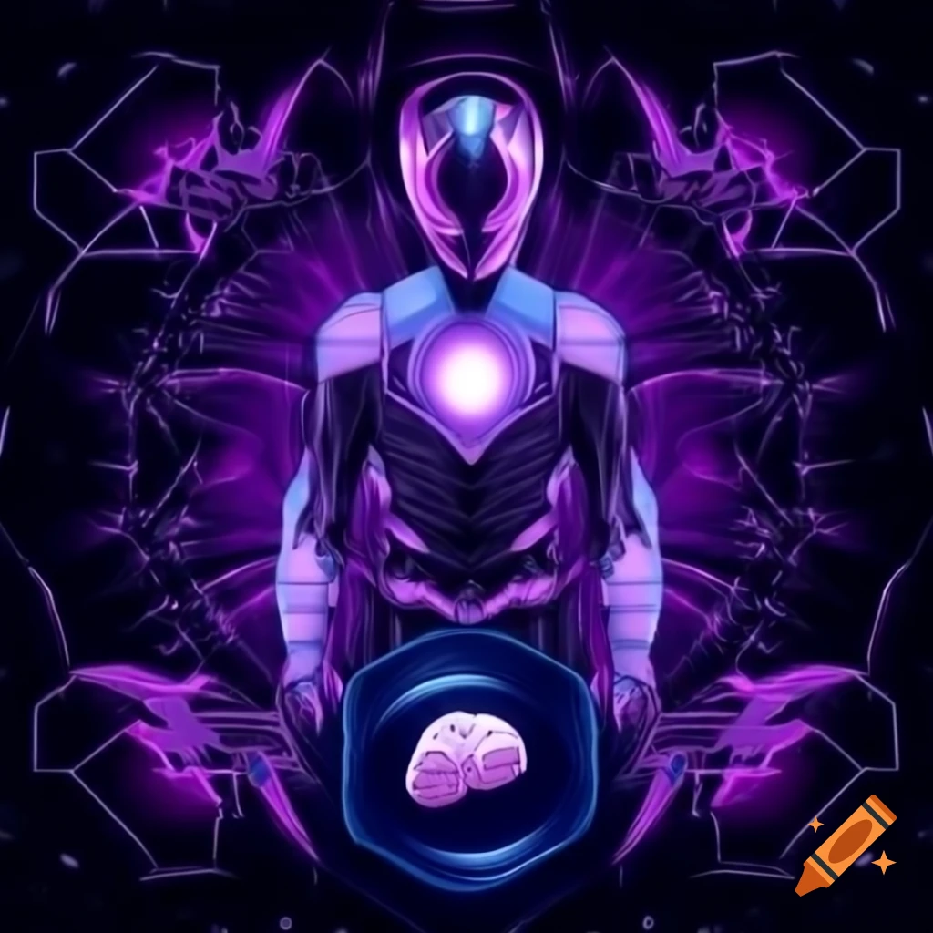 Futuristic humanoid superhero with translucent head and glowing brain ...