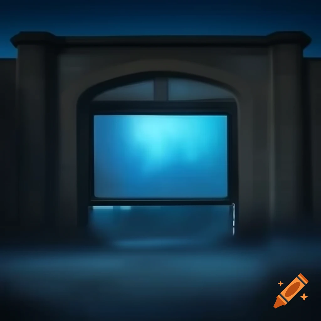 Old gate in cartoon style illuminated by blue light and fog on Craiyon