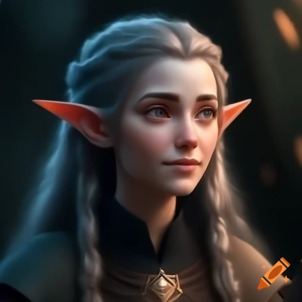Serene elf cleric in contemplation with calm gaze and gentle smile on ...