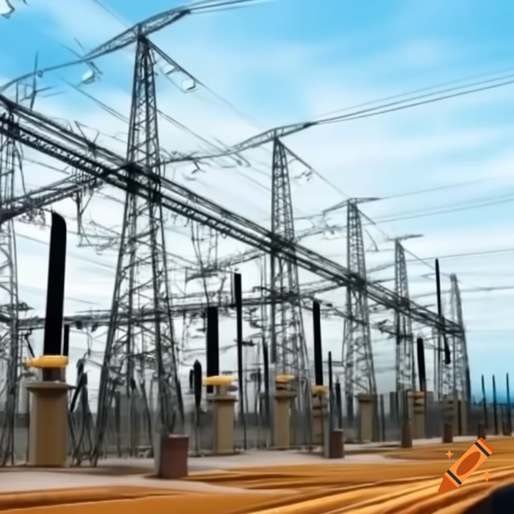 Modern electrical grid featuring transmission lines and power stations ...