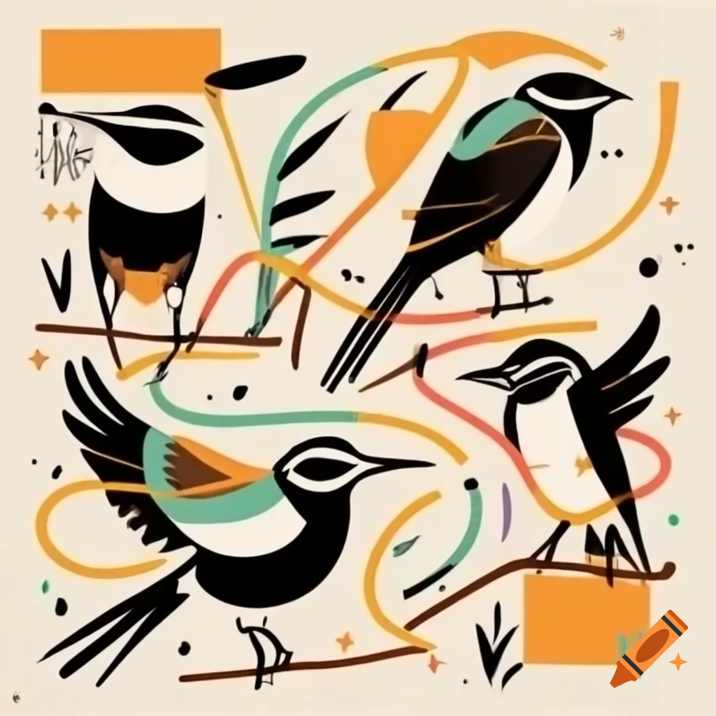 Vibrant new zealand native birds in bold lines, graffiti poster style ...