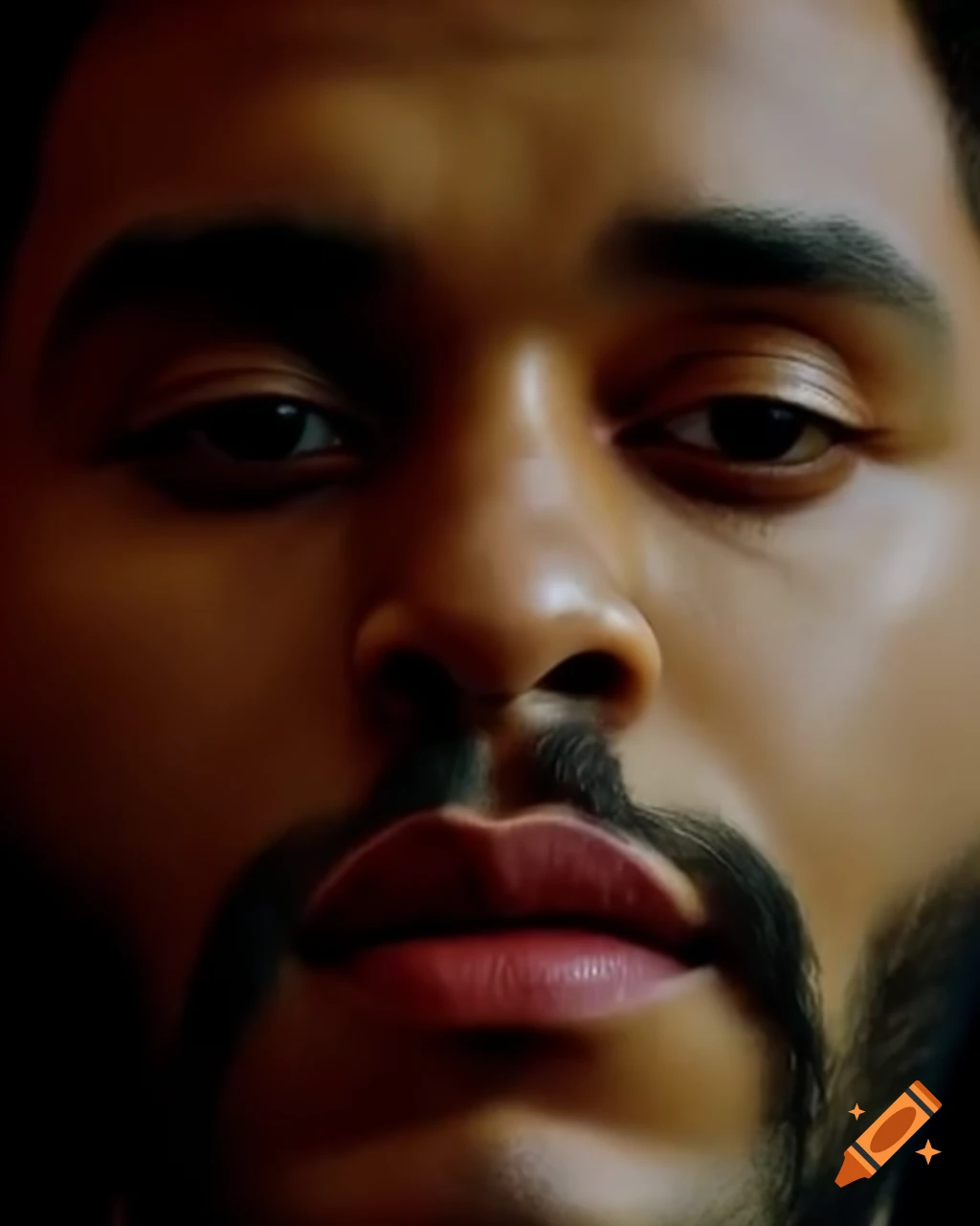 Close-up of the weeknd's eyes revealing intensity and mystery on Craiyon
