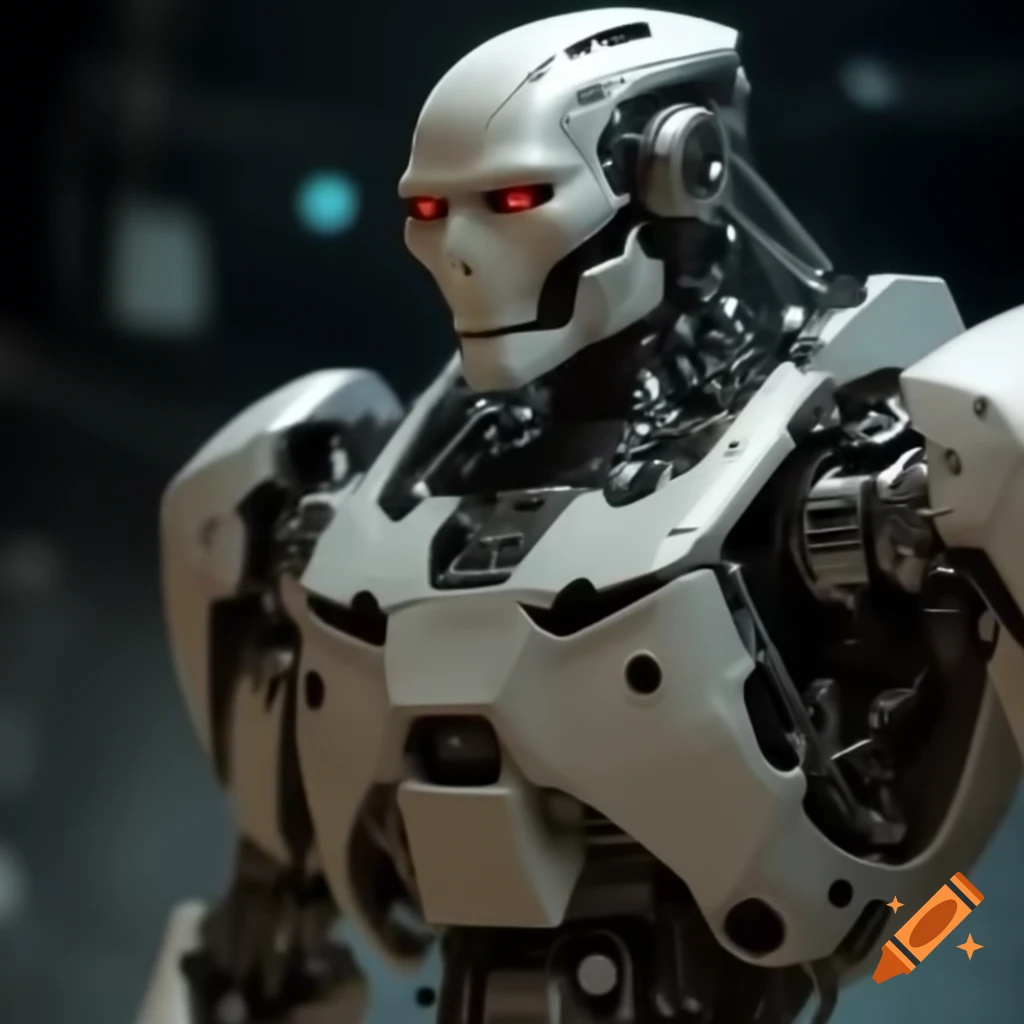 Damaged robot with visible mechanical parts on Craiyon