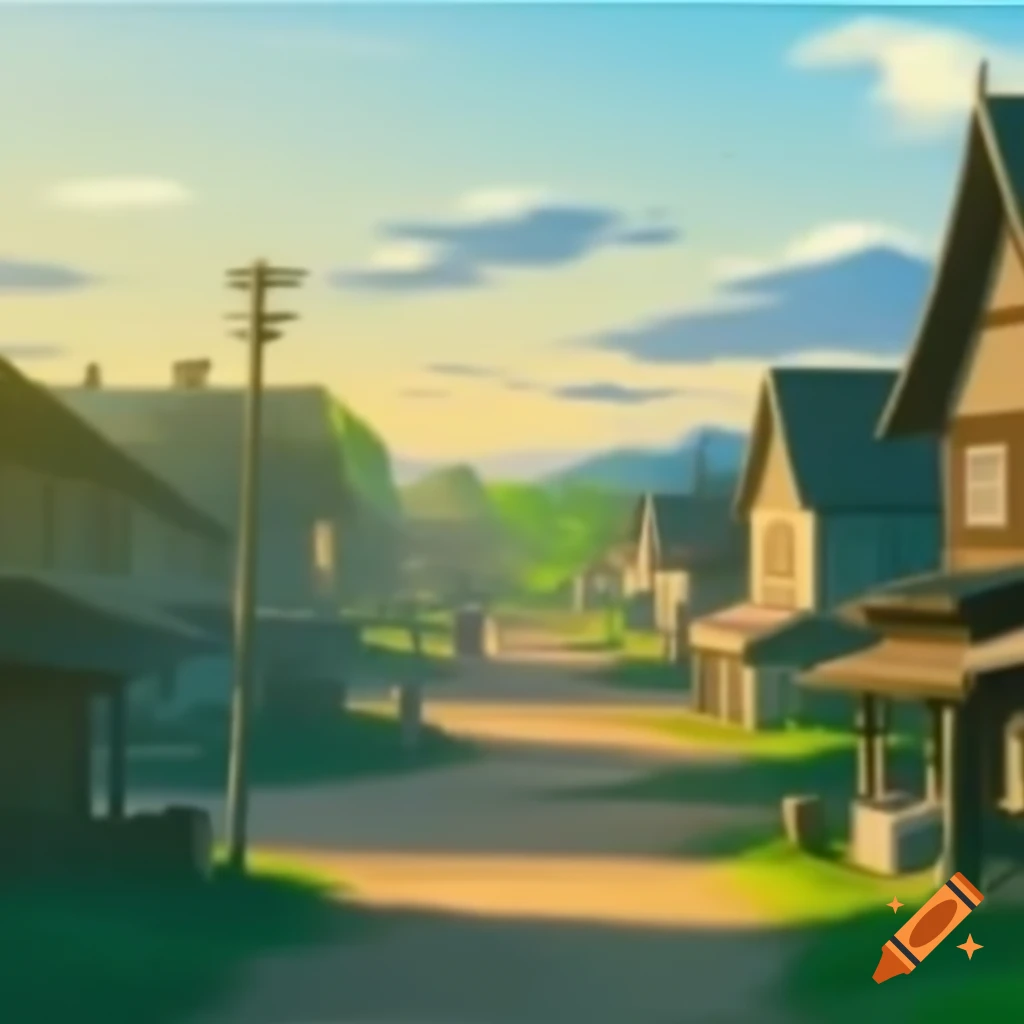 Bustling village illuminated by soft sunlight, studio ghibli inspired ...