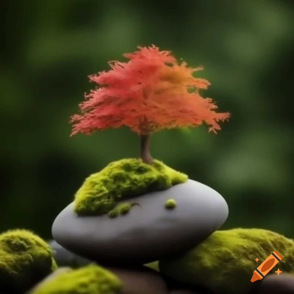 Drawing of Acer tree with moss-covered stones on Craiyon