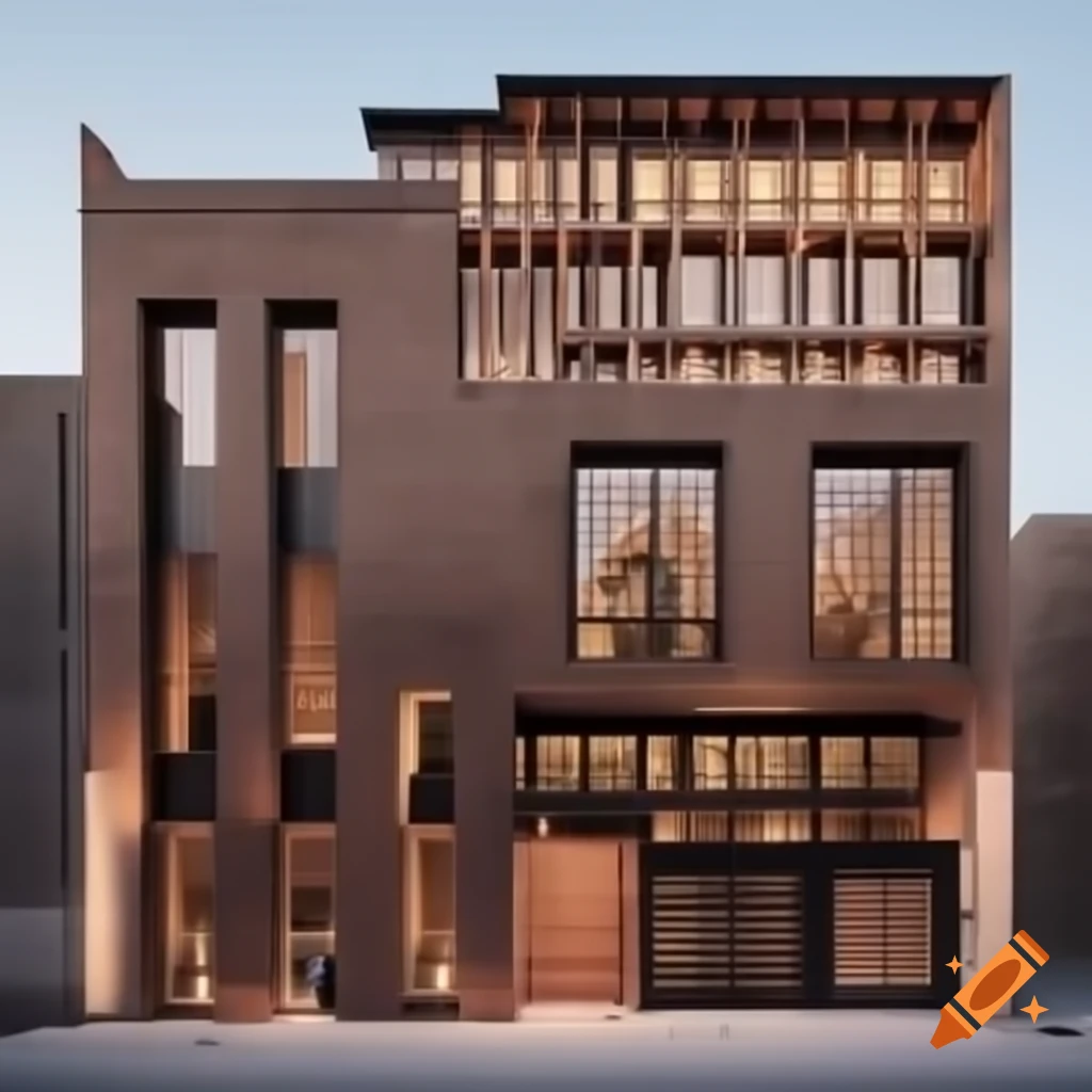 Design of 11-story building facade with brick decorations and parking ...